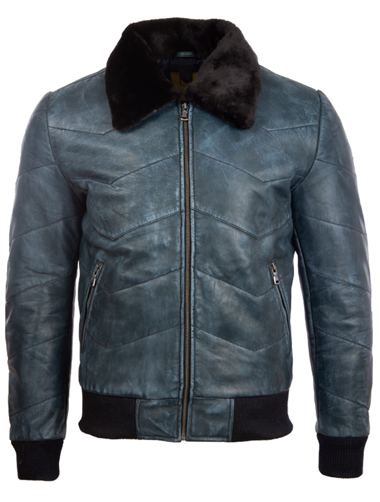 MC9P Men's Quilt Puffer Fur Aviator Bomber Jacket - Frosty Blue – Aviatrix