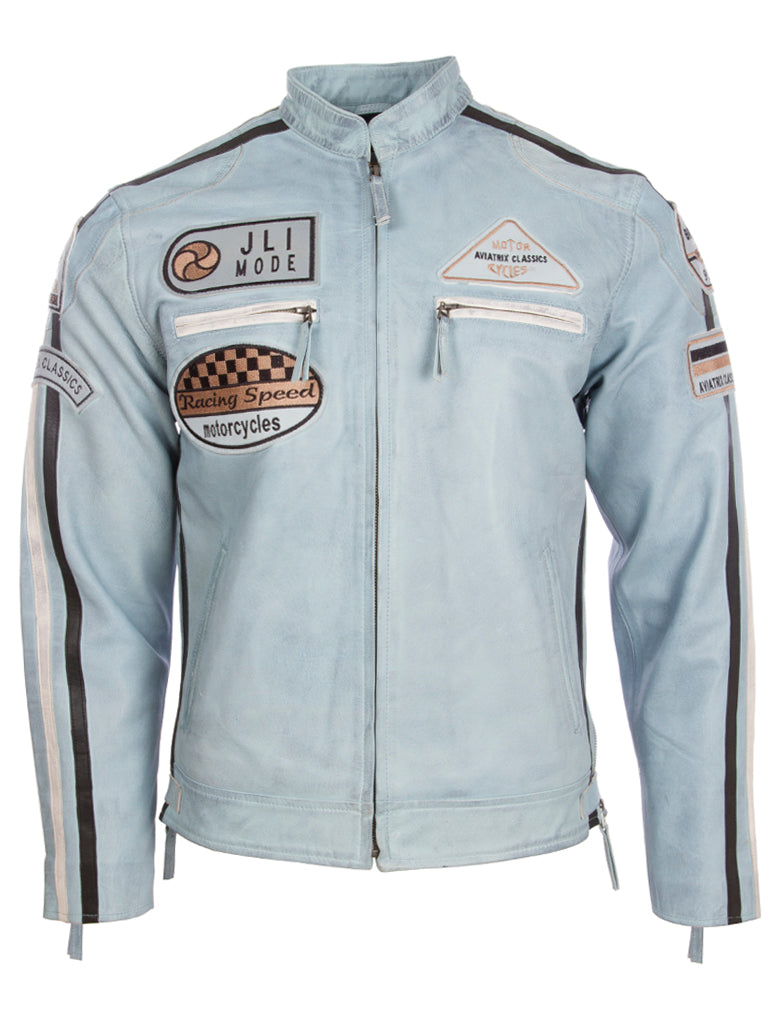 CXUS Men's Racing Biker Jacket - Sky Blue – Aviatrix