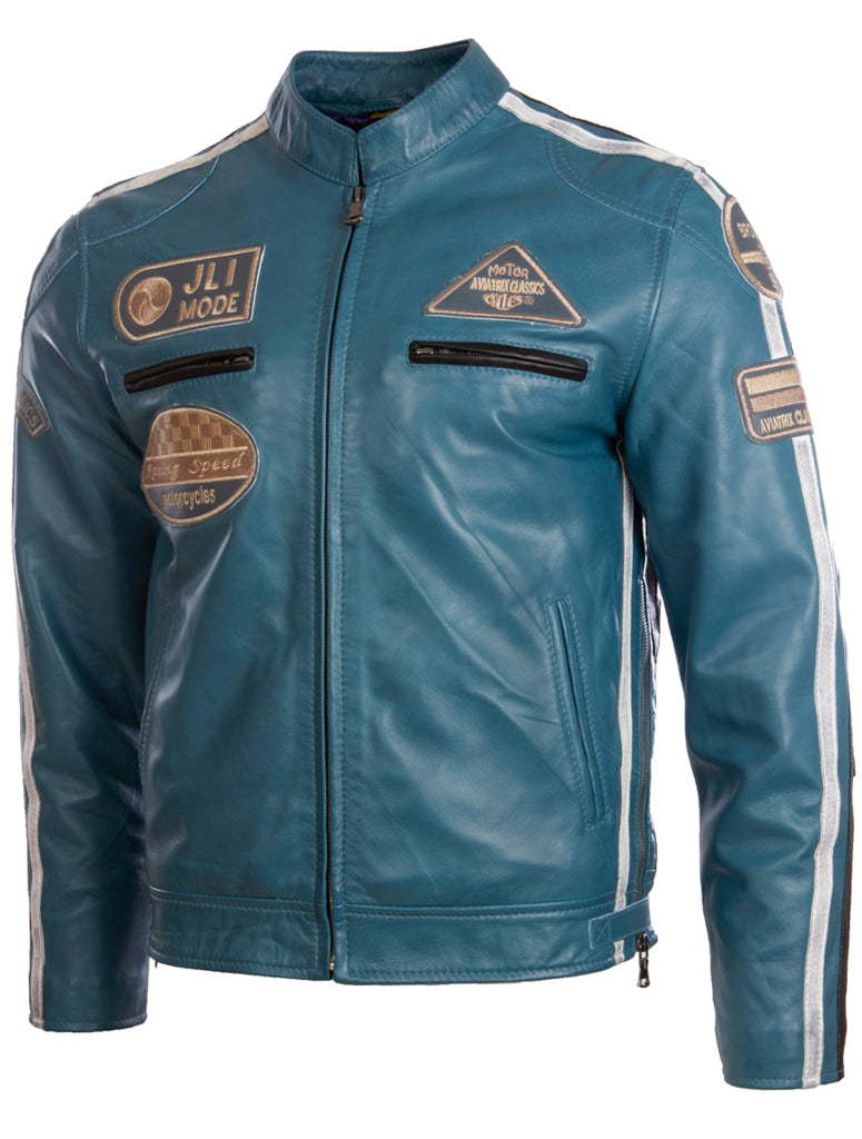 CXUS Men's Racing Biker Jacket - Denim Blue – Aviatrix